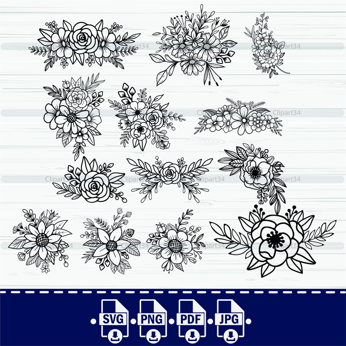 Flower Svg Bundle, Floral Arrangement Svg, Floral Svg, Wildflower Svg ...