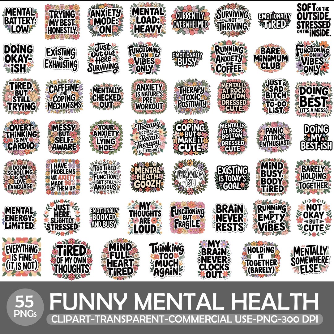 Funny Mental Health Clipart, Sarcastic Quotes PNG Bundle - Etsy