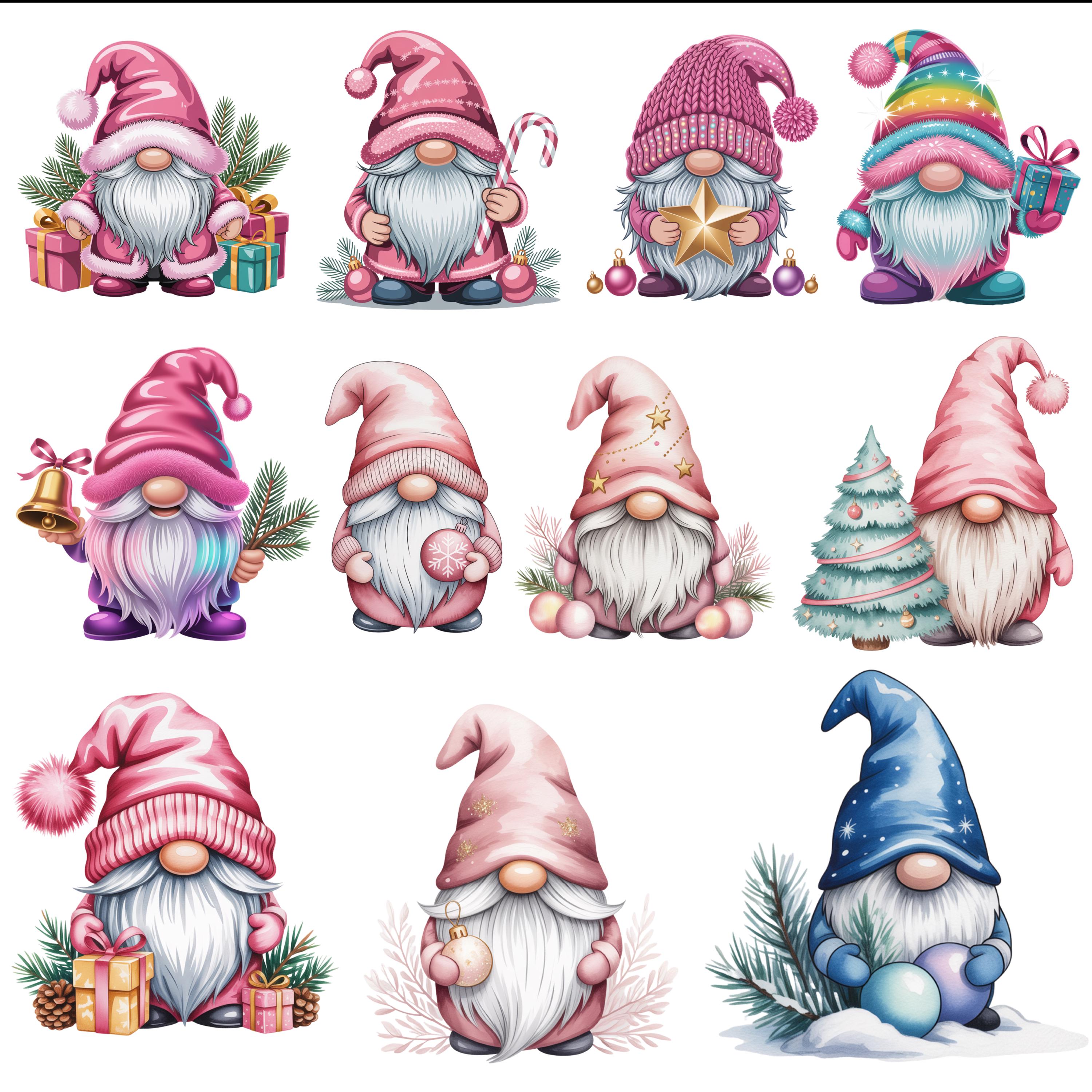 Christmas Gnomes Clipart Bundle, Watercolor Holiday PNG (digital ...