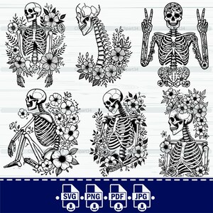 Floral Skeleton Parts SVG, Floral Spine Anatomy SVG, Halloween Skeleton Svg, Floral Skull Svg ...