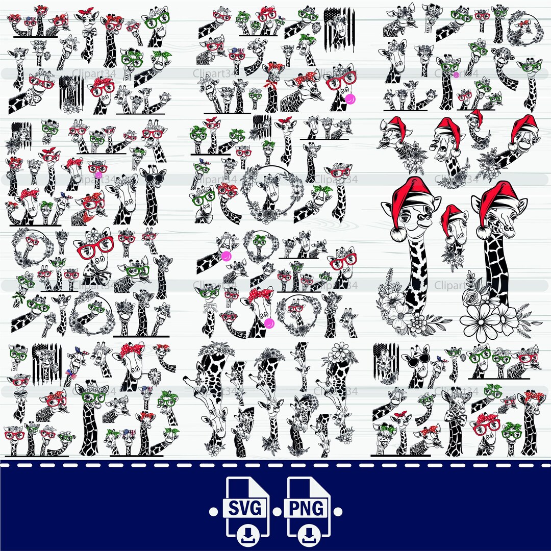 Cute Giraffe SVG Bundle, PNG, Funny Giraffe Clipart, Hand Drawn Cool ...