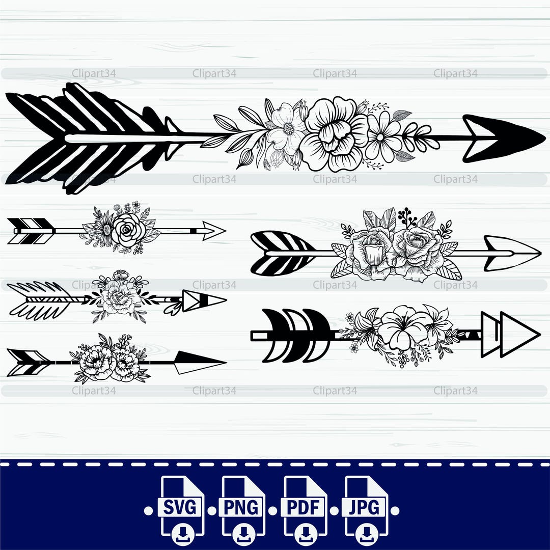 Arrow Svg File, Arrow Cut File, Arrow With Flowers Svg, Arrow Floral ...