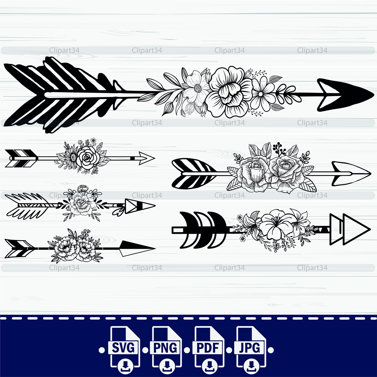 Arrow Svg File, Arrow Cut File, Arrow With Flowers Svg, Arrow Floral ...