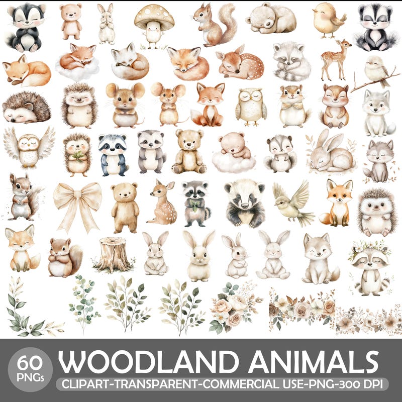 Woodland Animals Clipart - Etsy