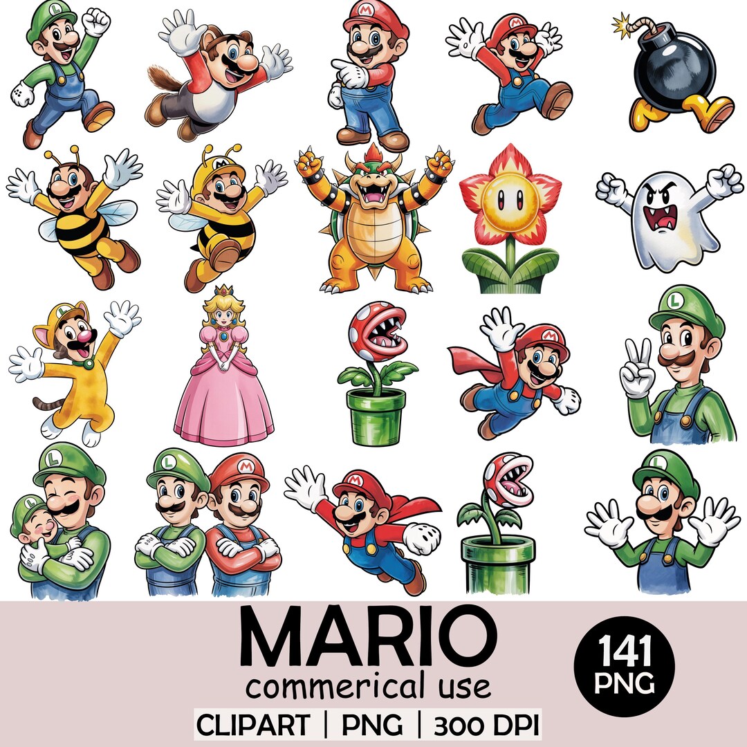 Retro-inspired Game Clipart – 141 PNG Bundle, Watercolor Style ...