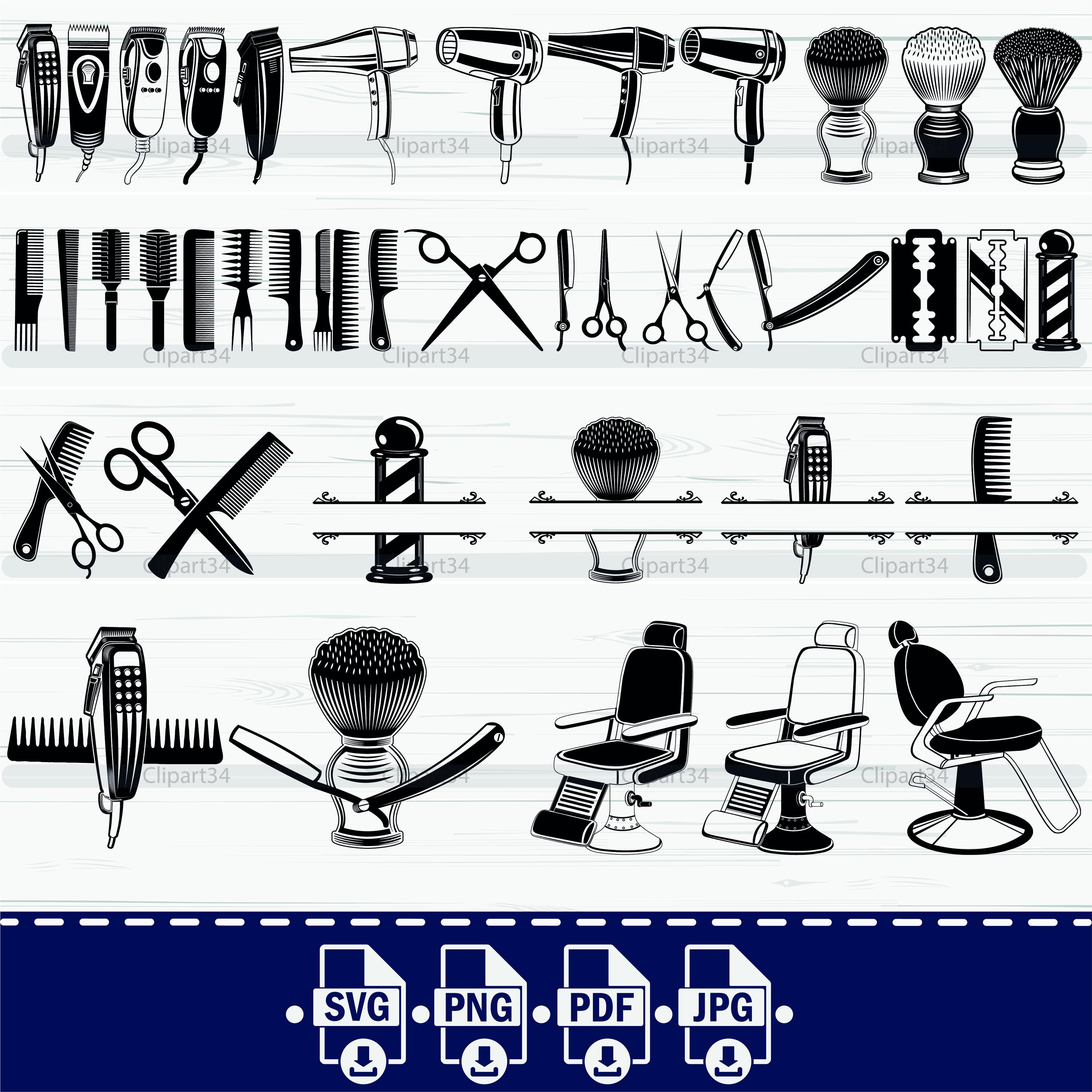 Barbershop Tools SVG Bundle: Barber Gear, Hair Stylist Graphics ...