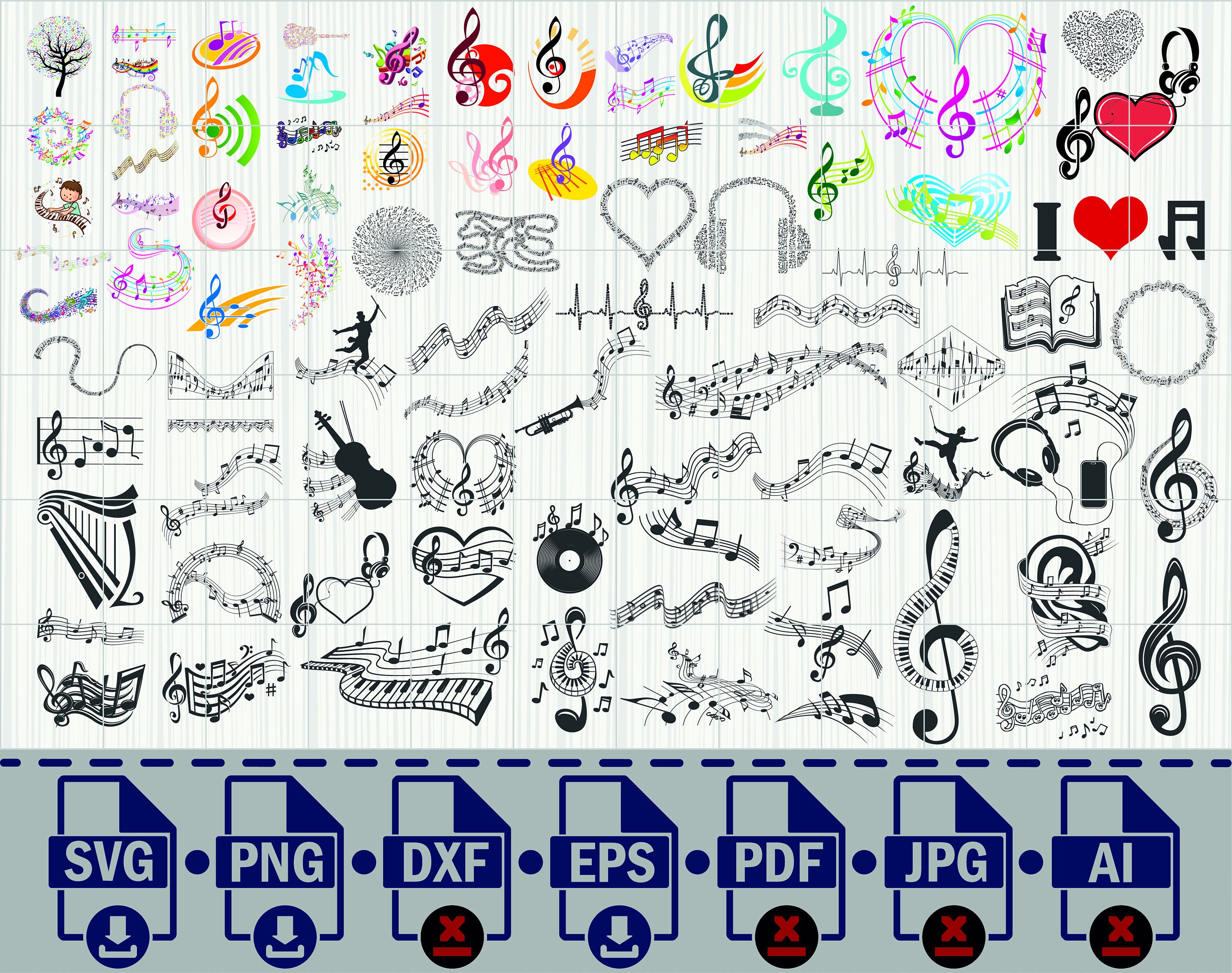 Music Notes SVG Musical Notes Clipart Music Lover Svg Files for Cricut ...