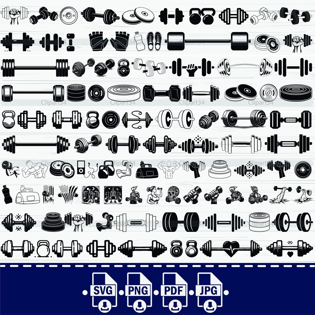 Dumbbell SVG Bundle, Fitness Svg, Dumbbell Cricut, Weight Svg, Barbell ...