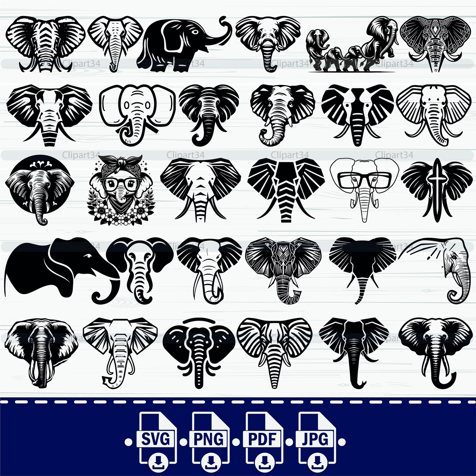 Elephant SVG File, Elephant Cut File for Cricut, Elephant Clipart ...