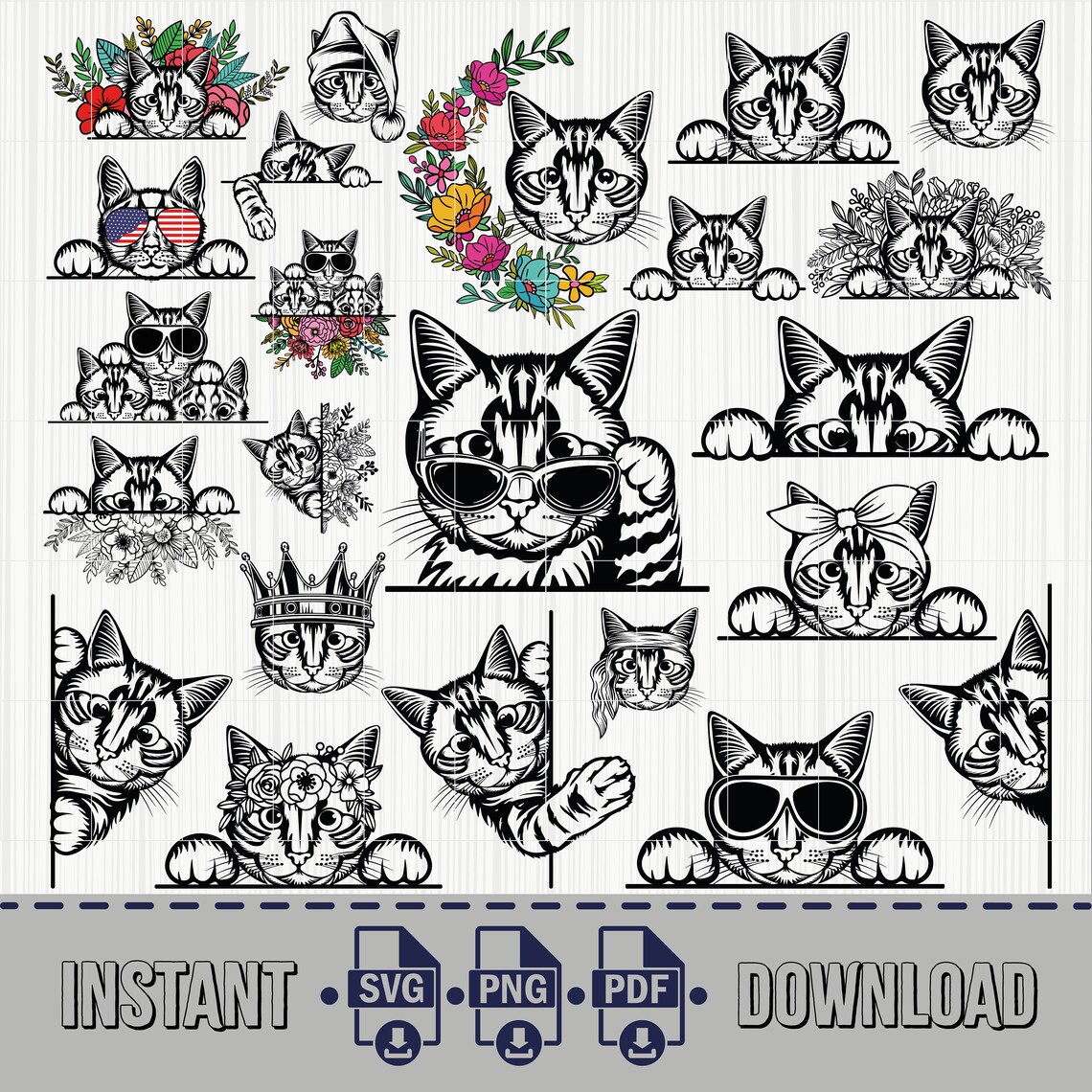 Cat SVG Bundle, Peeking Cat PNG Bundle, Clipart, Kitten Svg, Silhouette ...