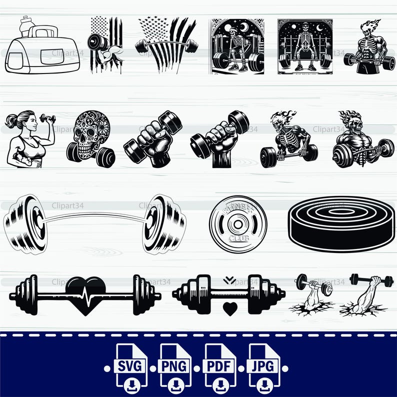 Dumbbell SVG Bundle: Fitness Clip Art, Gym Silhouette (digital Download ...
