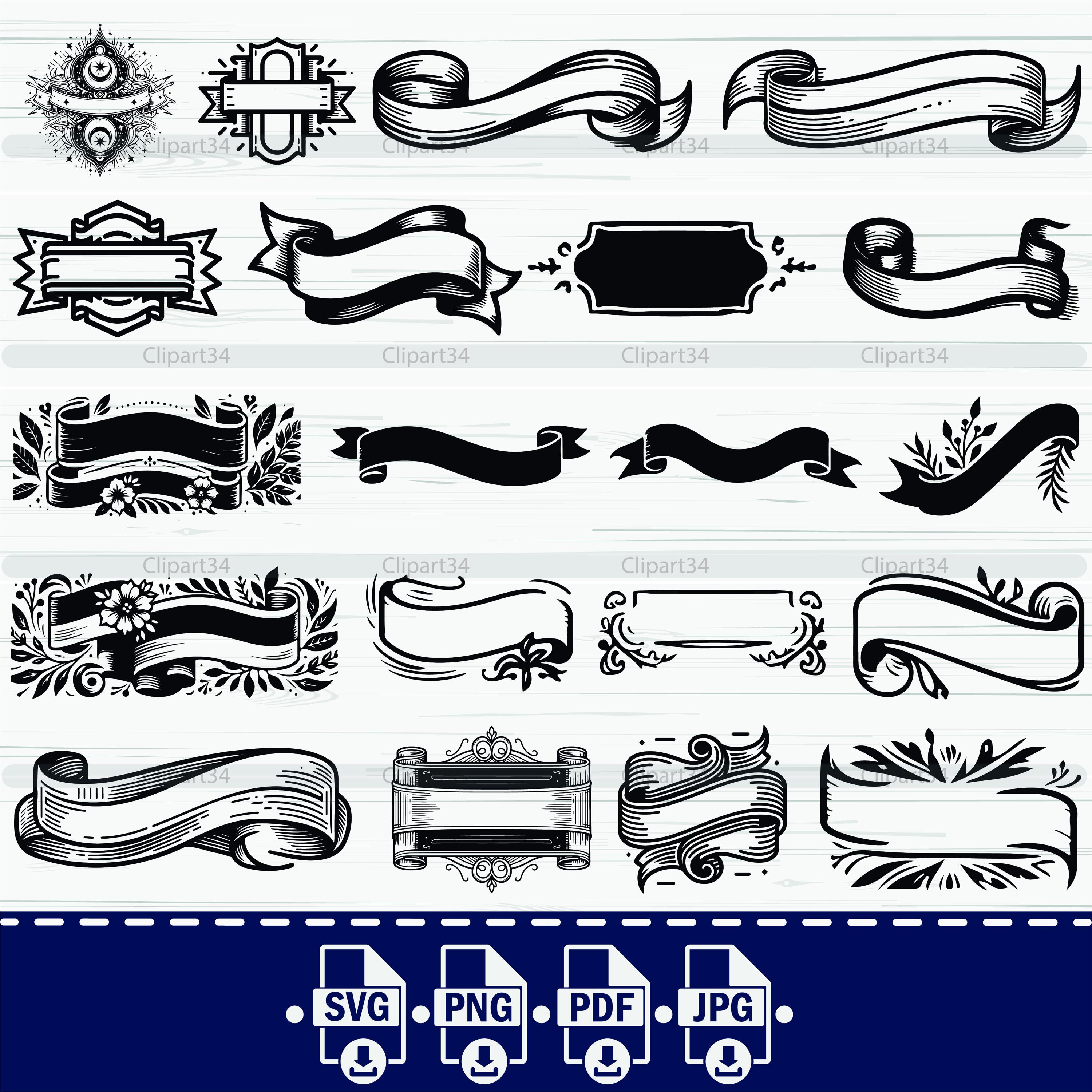 Ribbon Banner Clipart: Label & Bunting Vector Graphics (digital ...