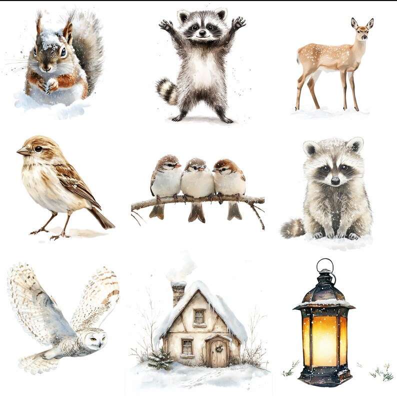 Winter Woodland Clipart Bundle – Animals, Cabins, Trees (PNG) - Etsy