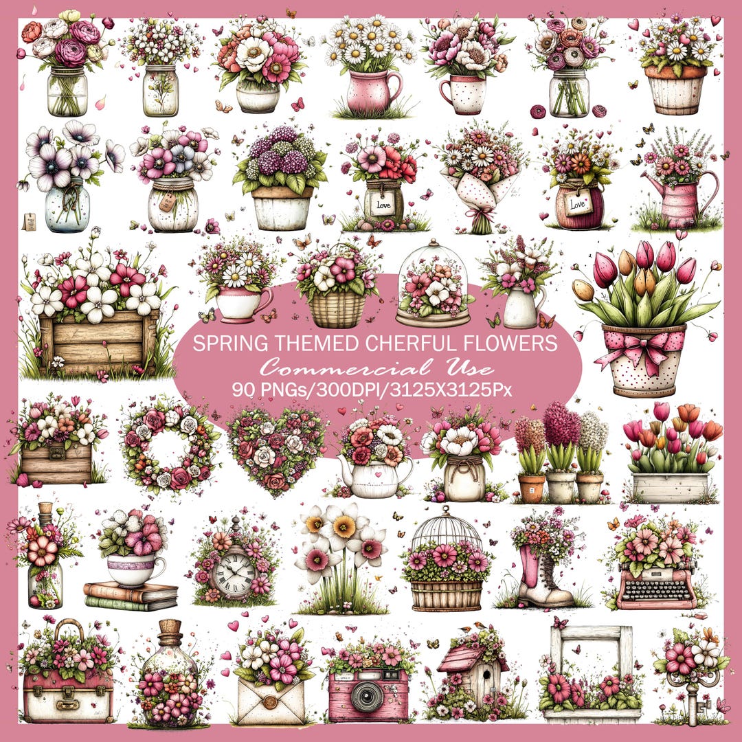 Spring Flower Clipart Bundle, Vintage Botanical Illustrations, Floral ...