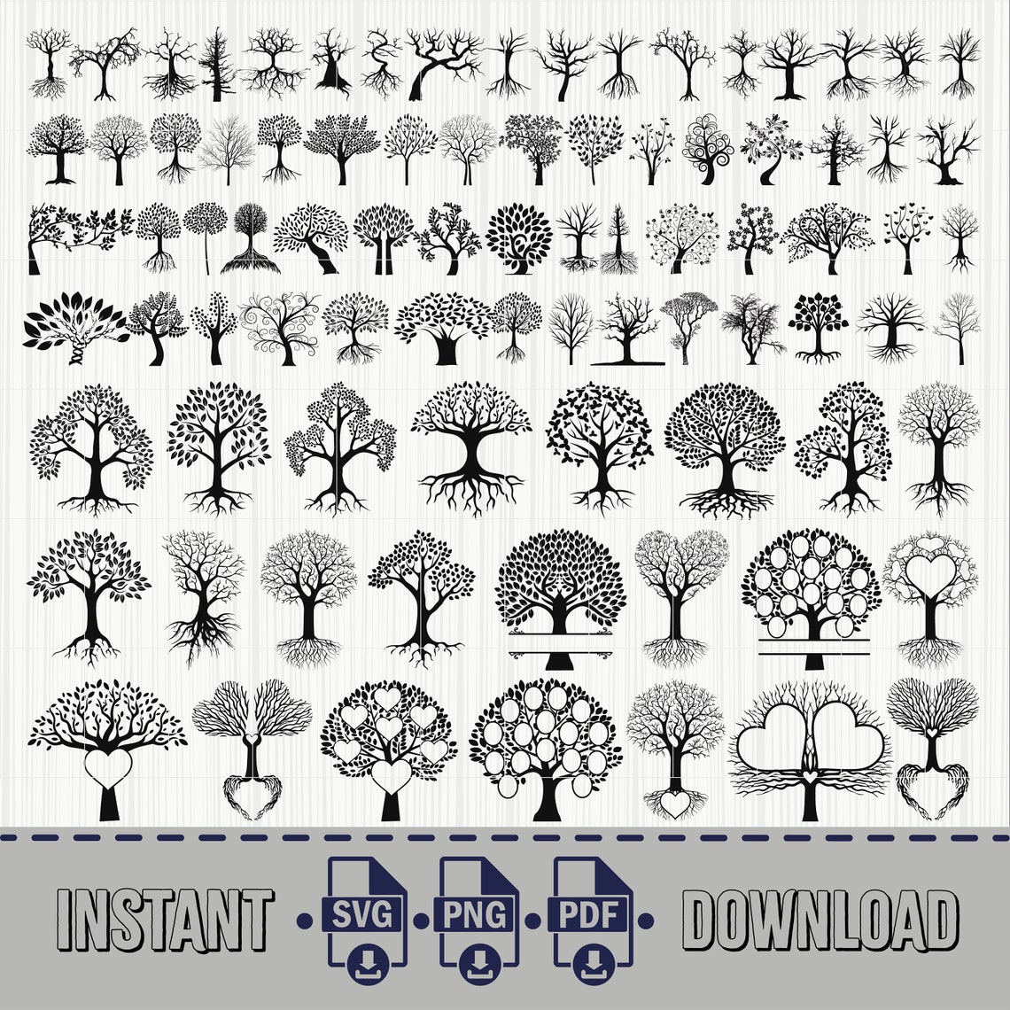 TREE SILHOUETTE SVG Bundle, Family Tree Svg, Woodland Svg, Png, Vector ...