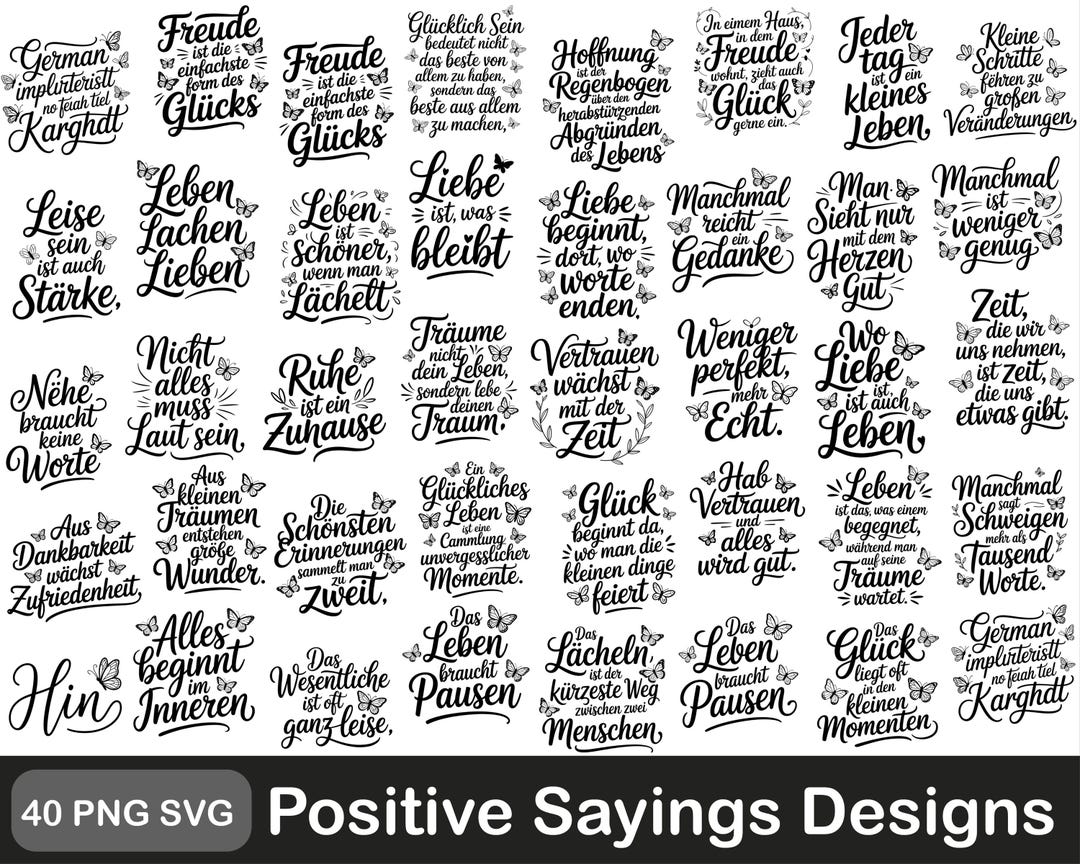 German Positive Sayings SVG PNG Bundle, Hand Lettering Quotes ...