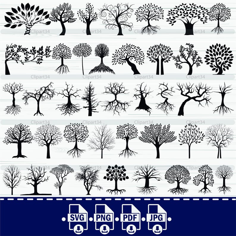 TREE SILHOUETTE SVG Bundle, Family Tree Svg, Woodland Svg, Png, Vector ...