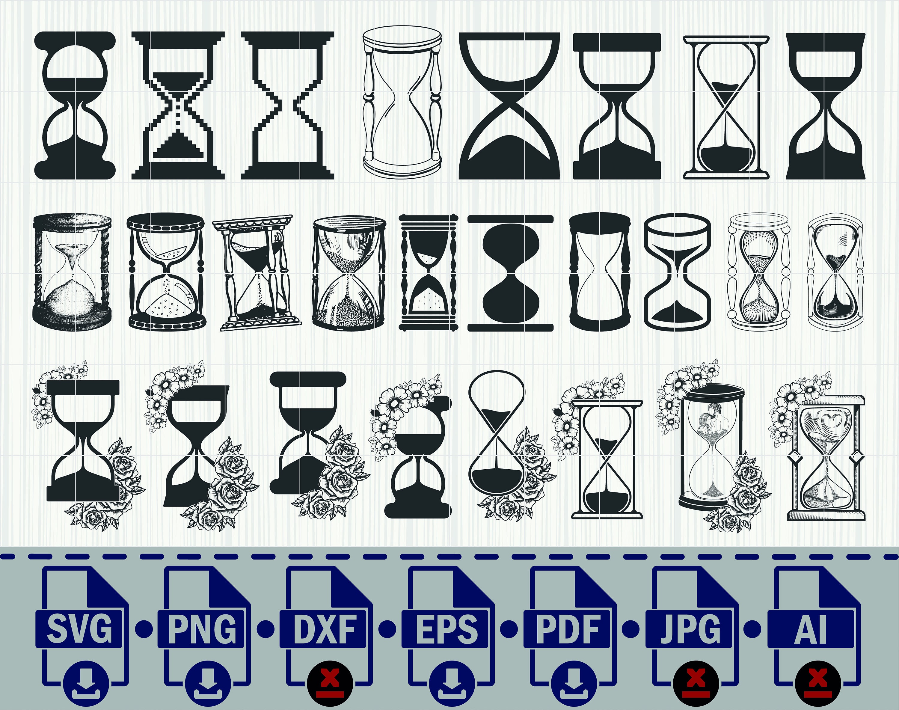 Hourglass Svg Bundle, Flower Hourglass SVG, Mystical Hourglass Svg ...