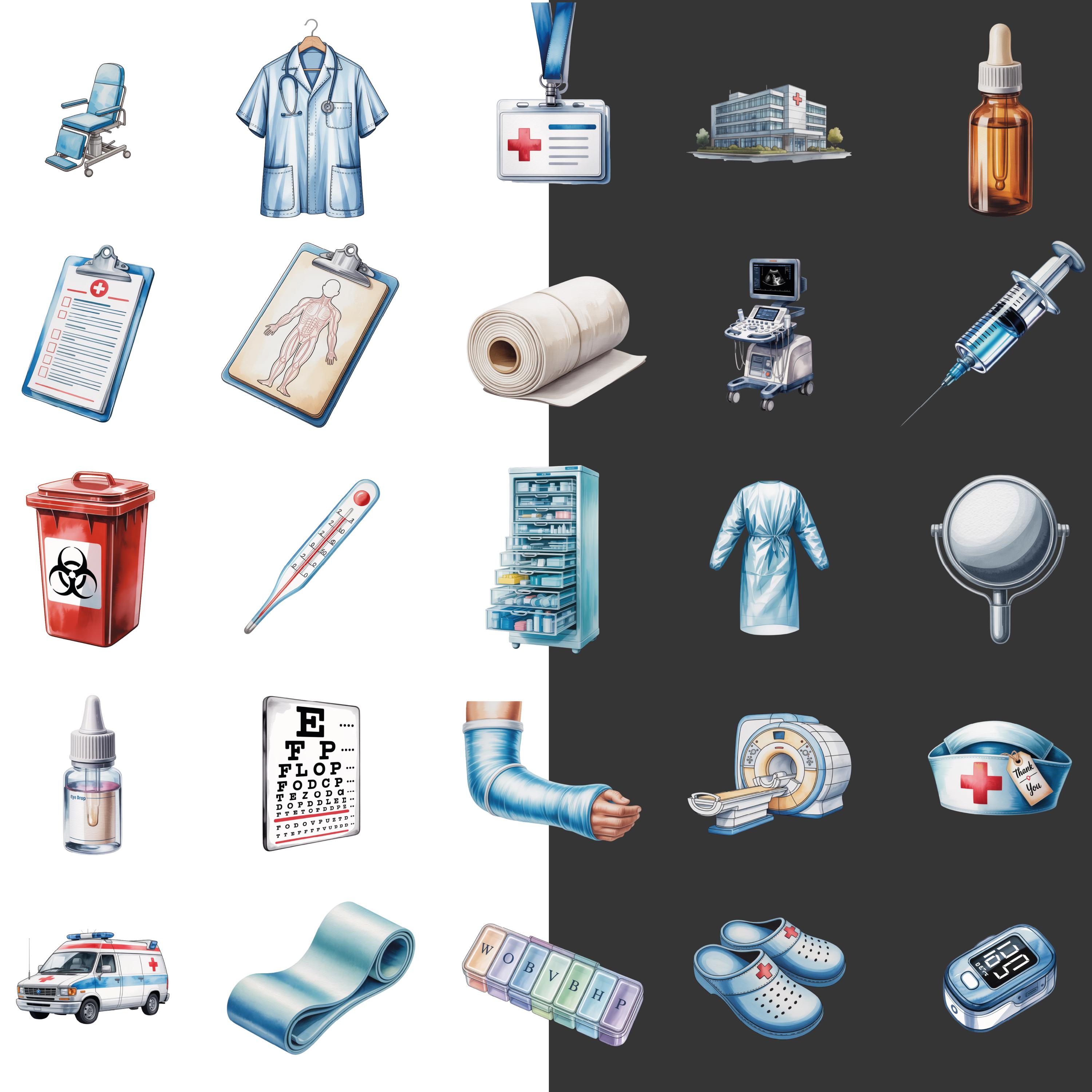 Medical Clipart Bundle: Hospital Tools, Doctor, Nurse (300 DPI PNG ...