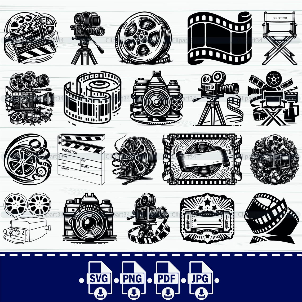 Movie Svg Bundle, Camera Svg, Png, Jpg, Commercial Use, Film Svg, Movie ...