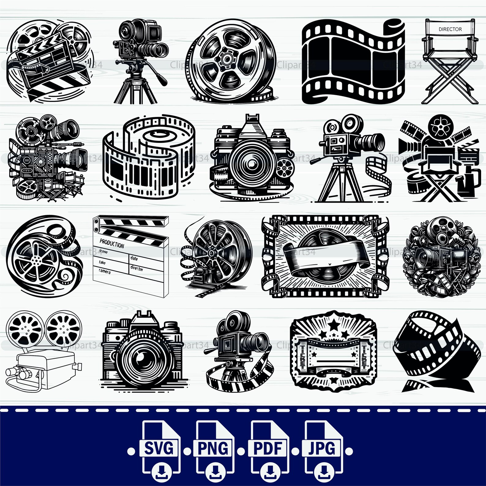 Movie Svg Bundle, Camera Svg, Png, Jpg, Commercial Use, Film Svg, Movie ...