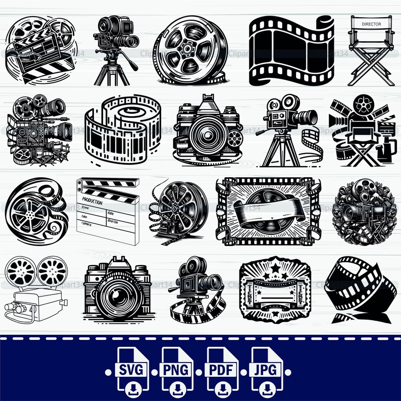 Movie Svg Bundle, Camera Svg, Png, Jpg, Commercial Use, Film Svg, Movie ...