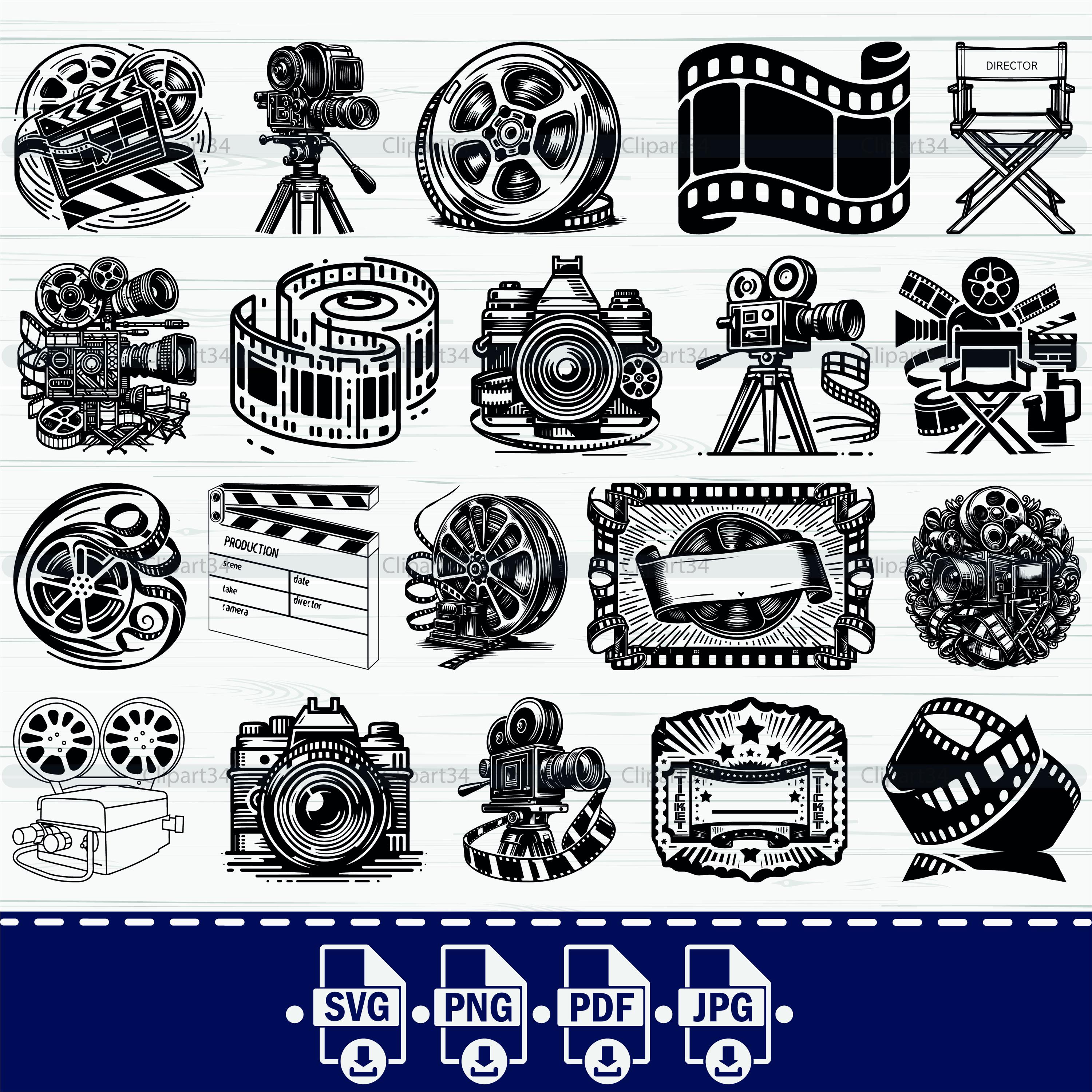 Movie Svg Bundle, Camera Svg, Png, Jpg, Commercial Use, Film Svg, Movie ...
