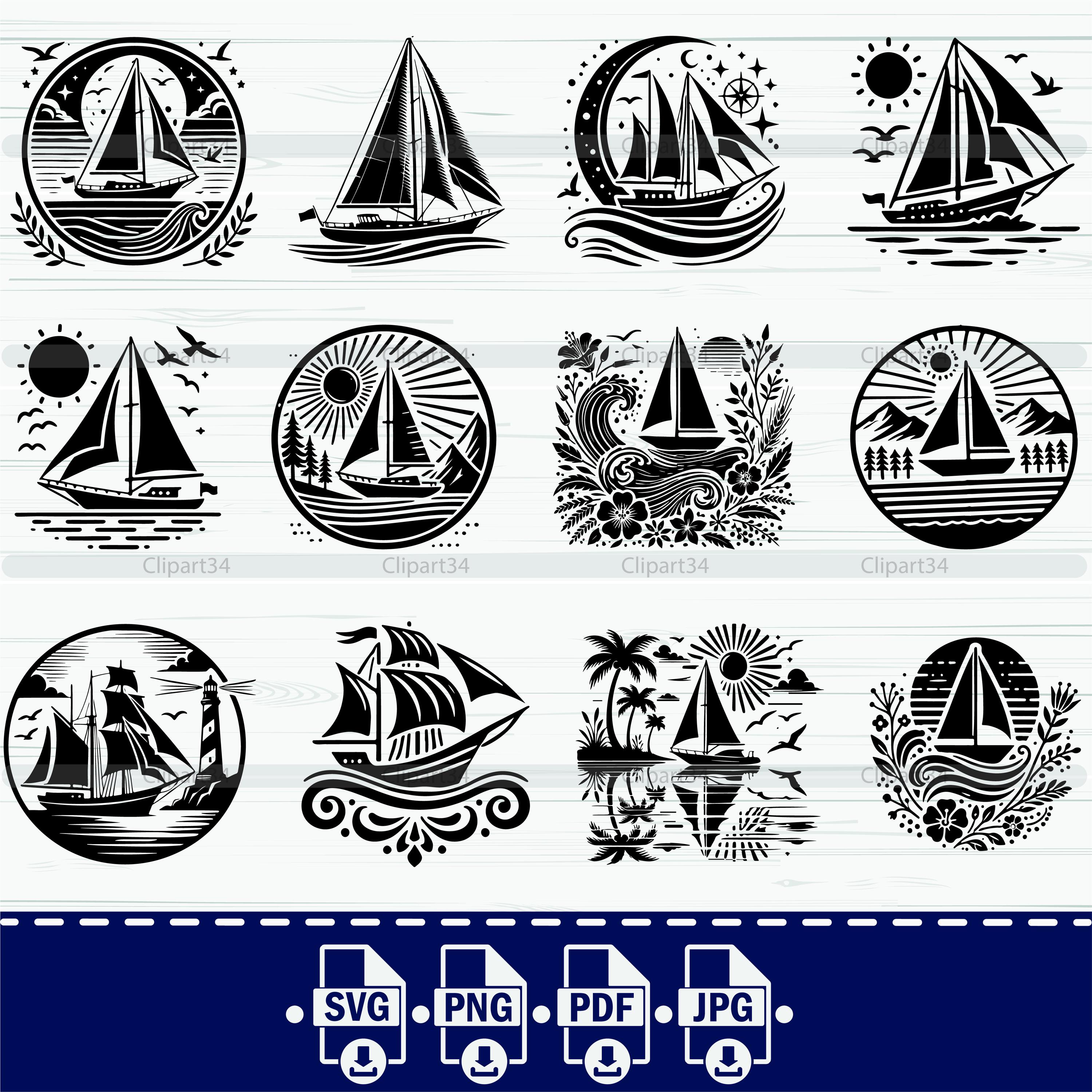 Sailboat SVG, Sailboat PNG Bundle, Sailboat Clipart, Sailboat SVG Cut ...