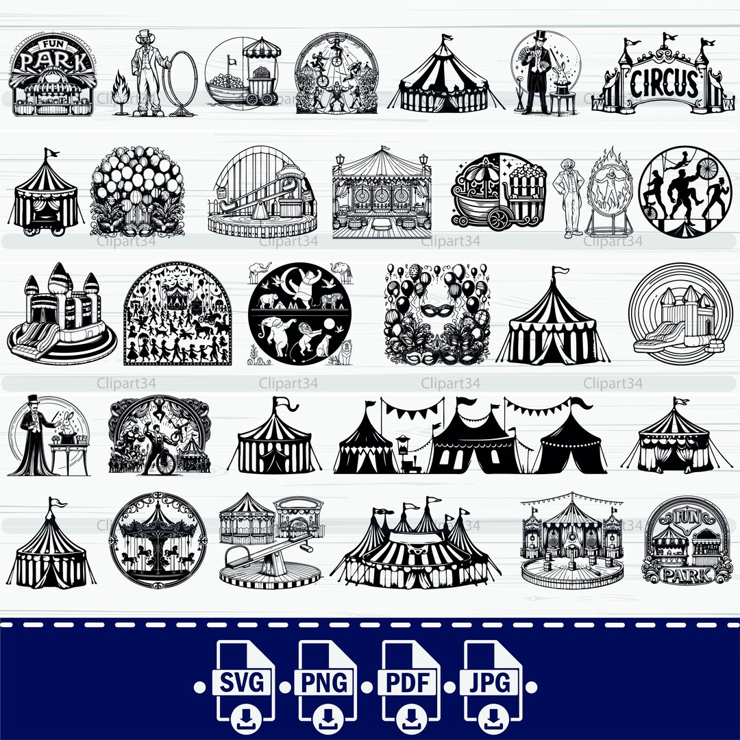 Circus Tent Svg, Carnival PNG Bundle, Circus Clipart, Circus Silhouette ...