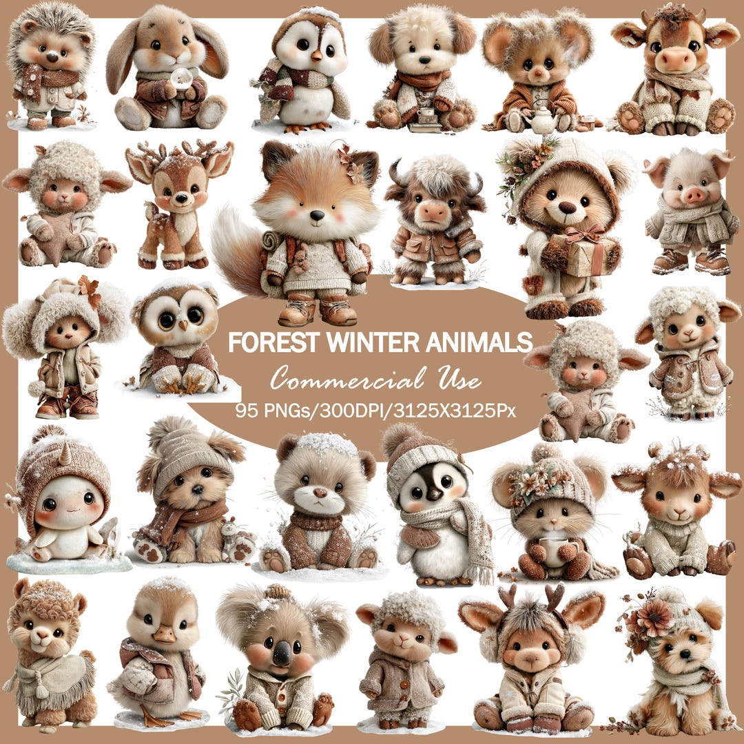 Winter Animals Clipart Bundle, Forest PNG Graphics, Commercial Use - Etsy