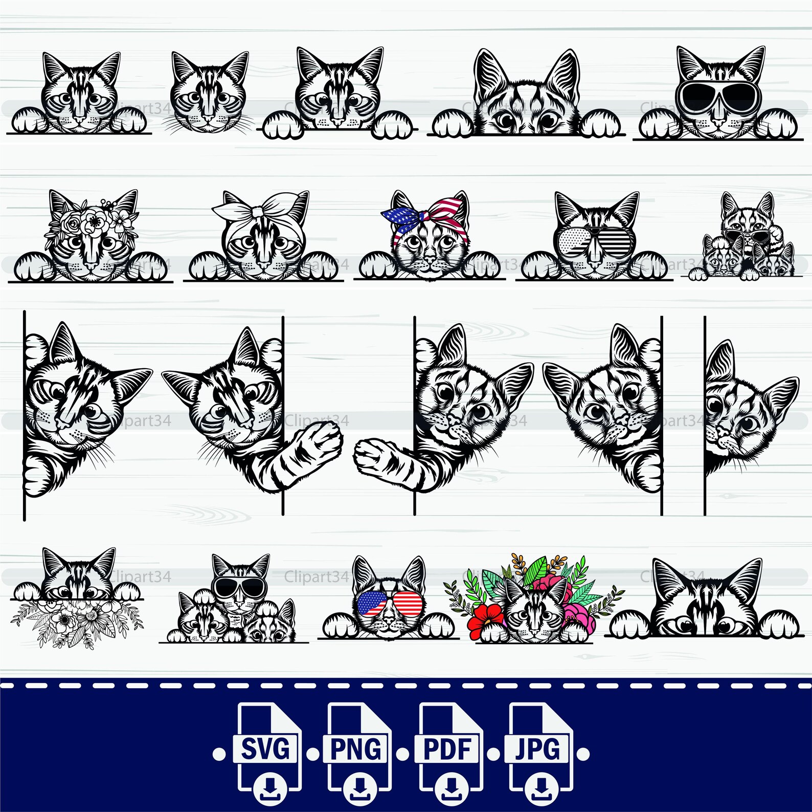 Cat SVG Bundle, Peeking Cat PNG Bundle, Clipart, Kitten Svg, Silhouette ...