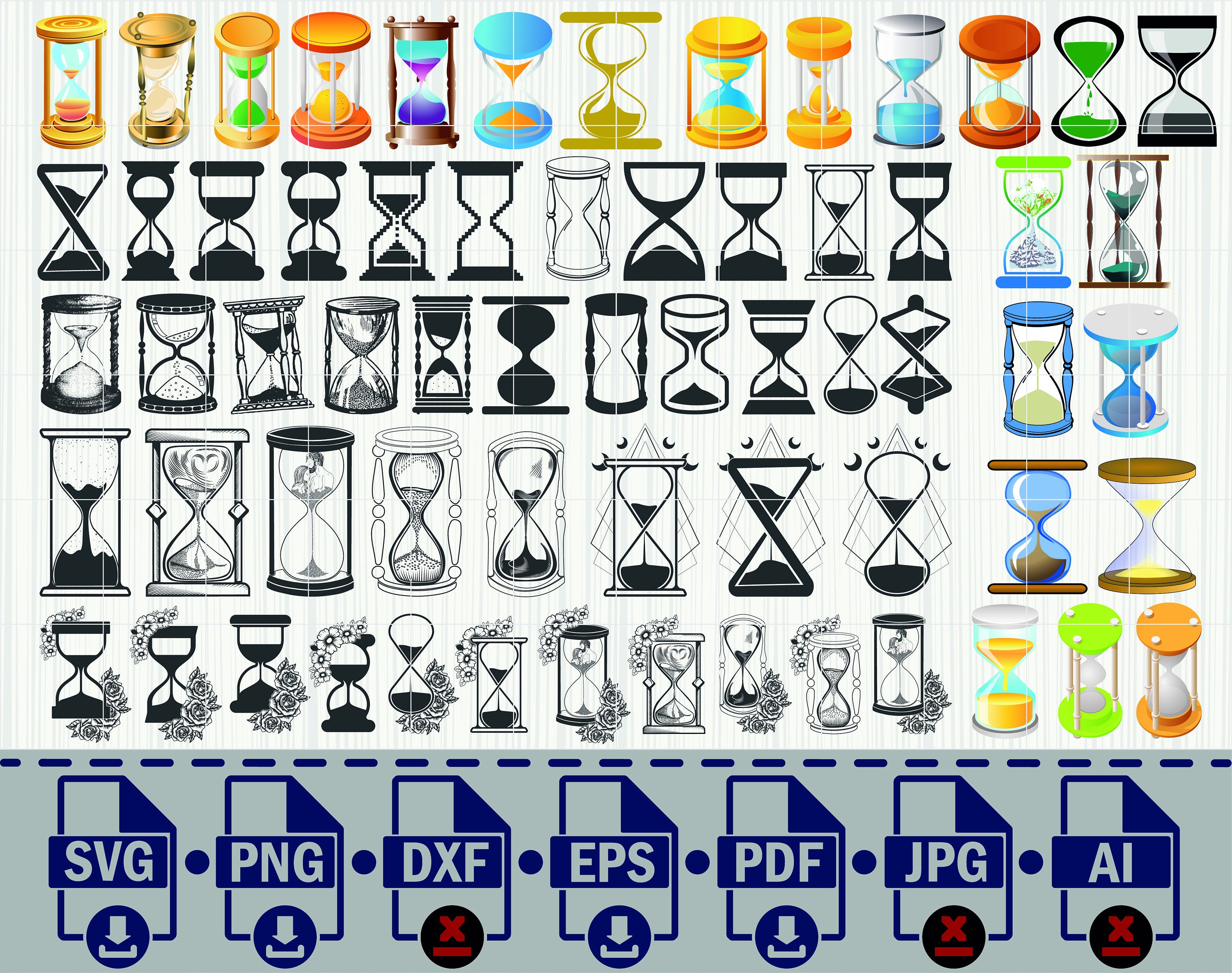 Hourglass Svg Bundle, Flower Hourglass SVG, Mystical Hourglass Svg ...