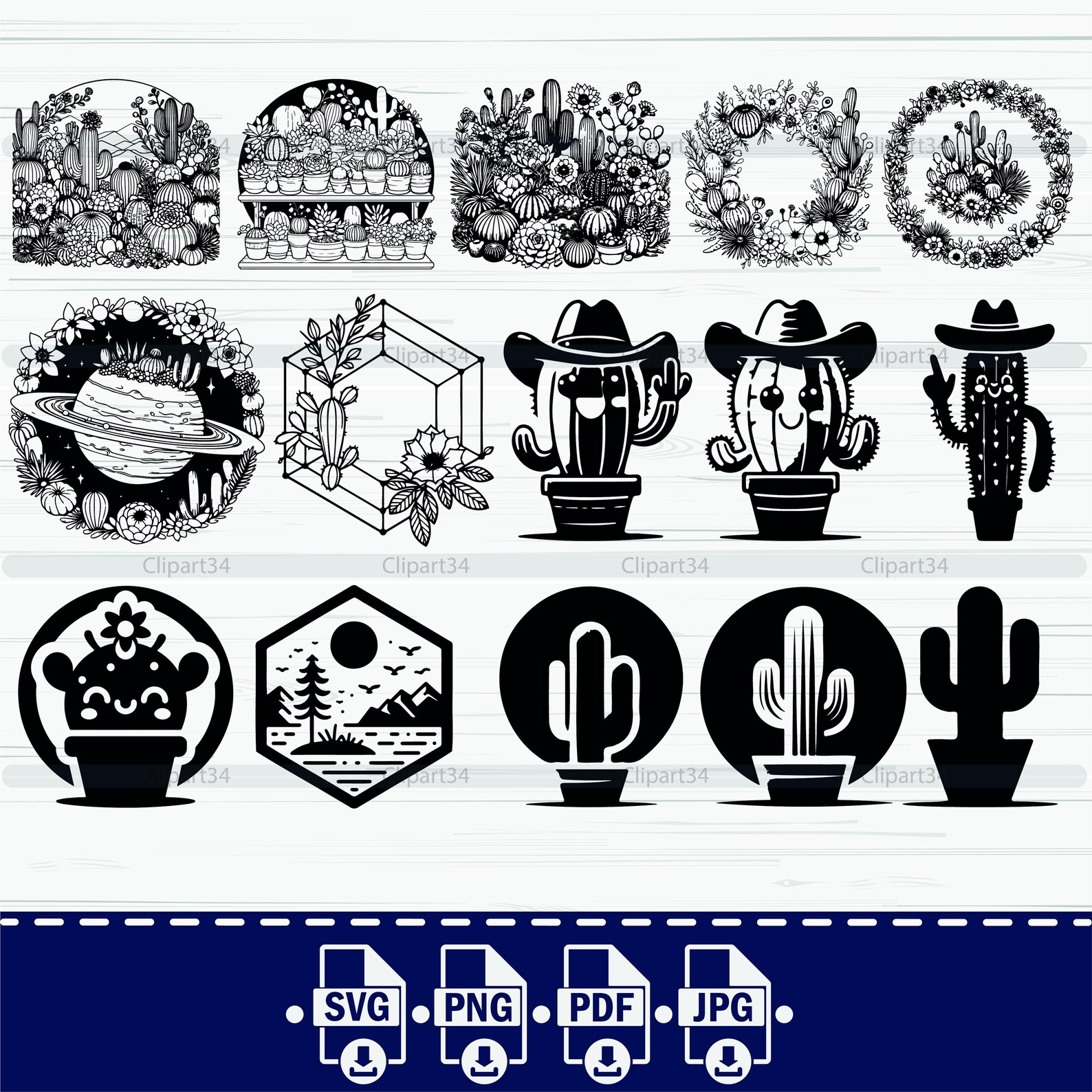 Cactus Svg, Cactus Scene Svg Bundle Desert Landscape Svg, Cactus Cut ...