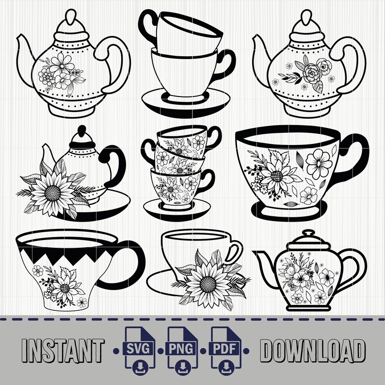 Teapot SVG, Teacup SVG, Tea Pot Flowers Svg, Tea Cup Flowers, Tea Cup ...