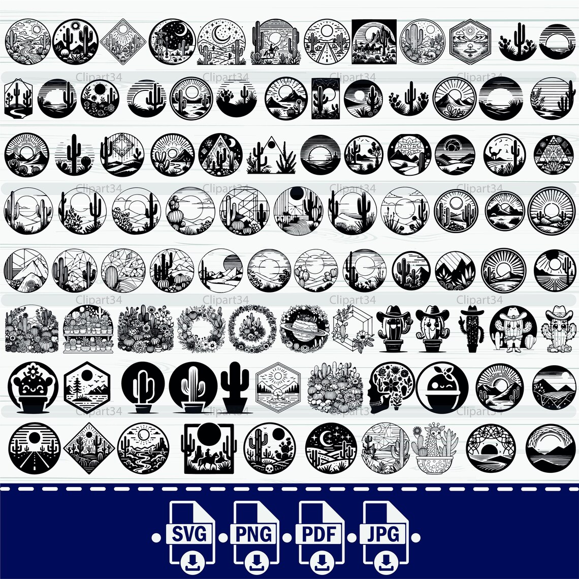 Cactus Svg, Cactus Scene Svg Bundle Desert Landscape Svg, Cactus Cut ...