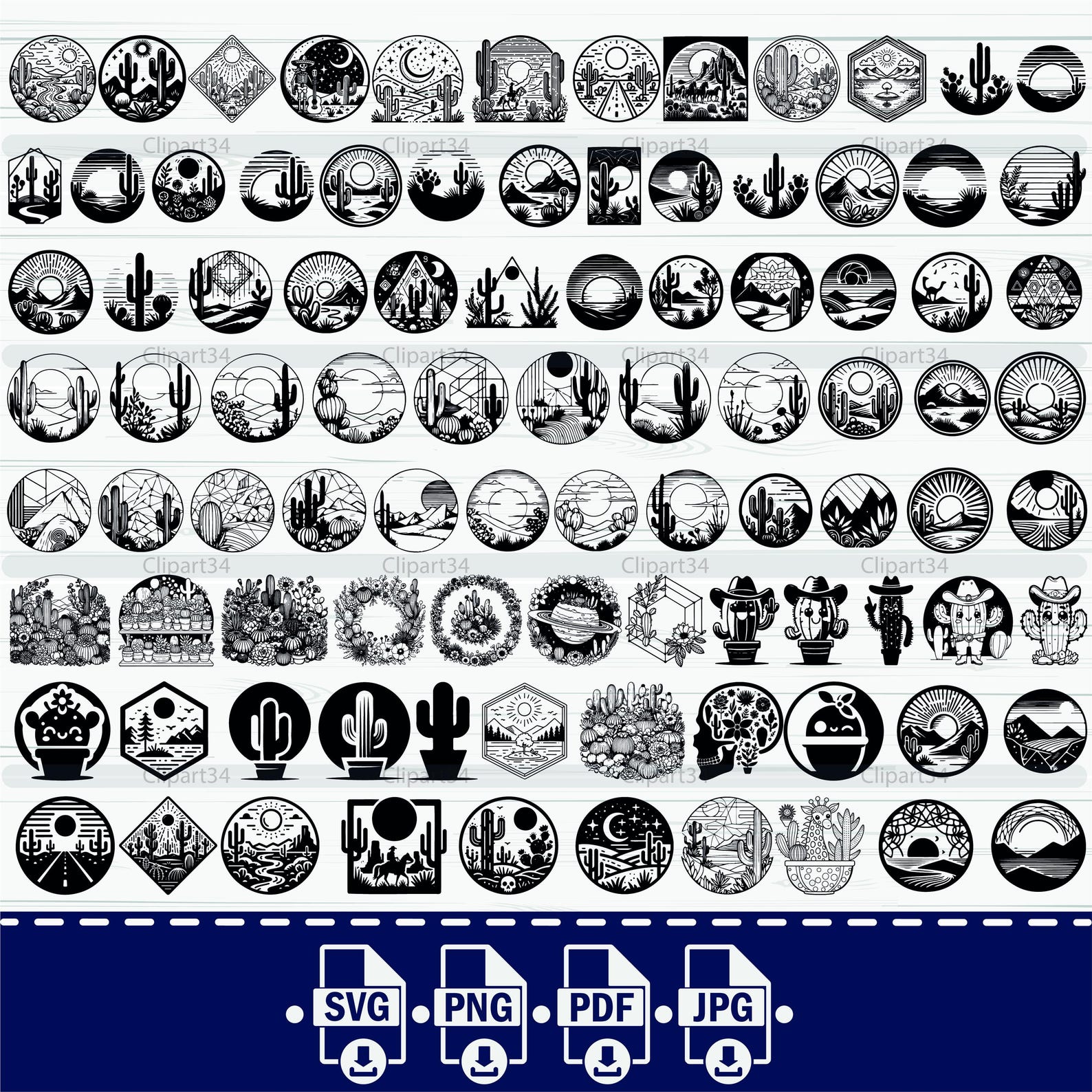 Cactus Svg, Cactus Scene Svg Bundle Desert Landscape Svg, Cactus Cut ...