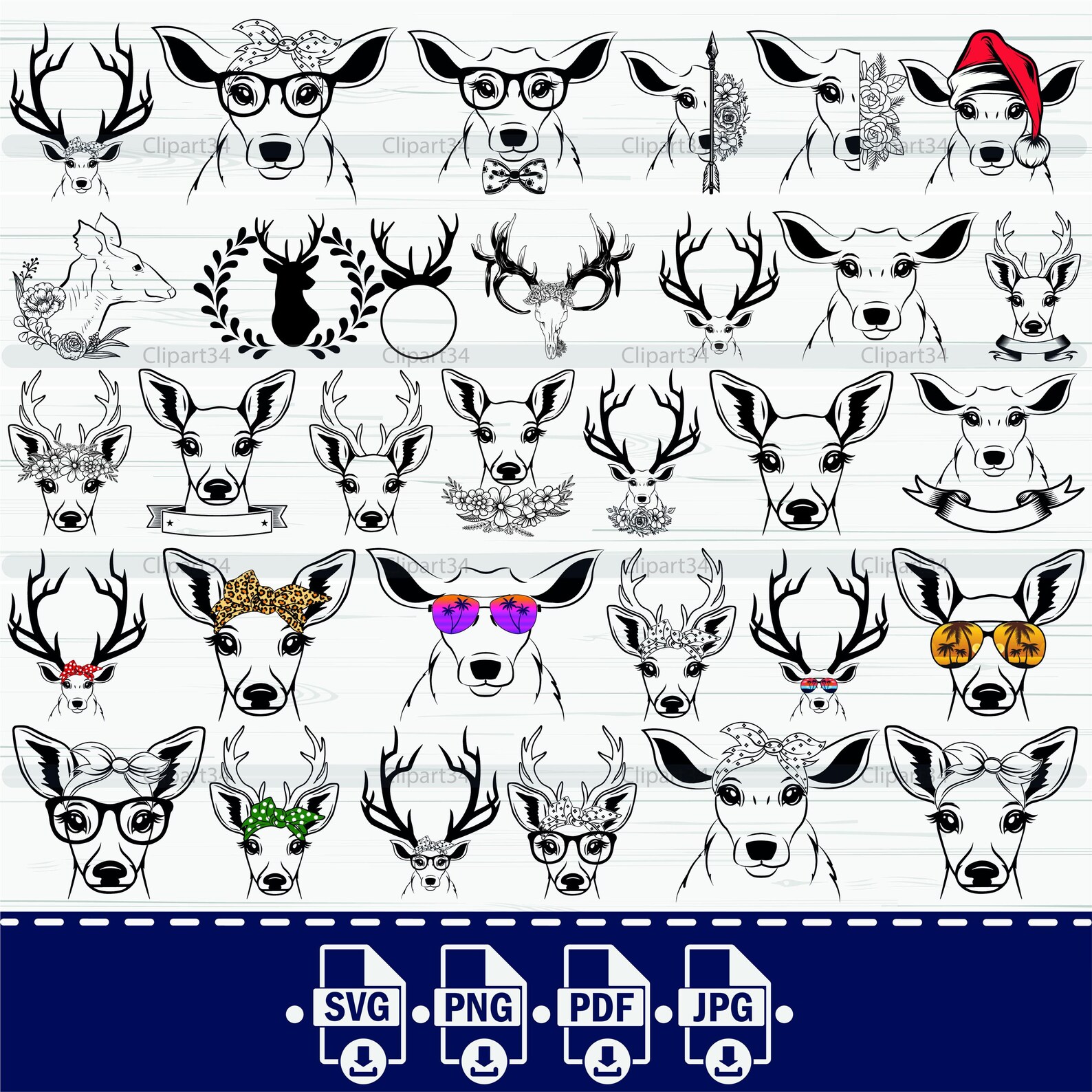 Deer SVG, Deer Head Cricut, Deer Face Svg Bundle, Moose Head Svg, Deer ...