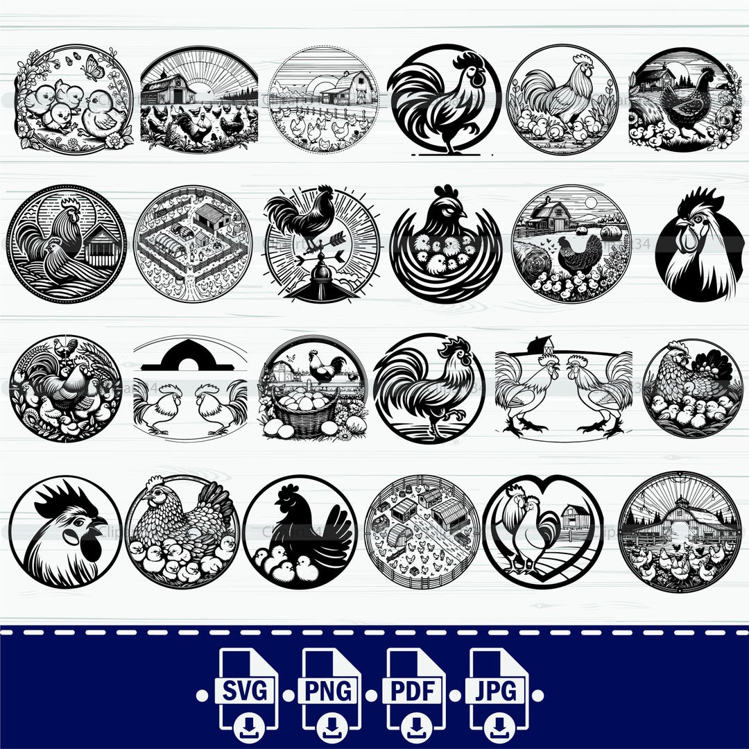 Rooster SVG Bundle, Chicken Svg, Rooster Clipart, Rooster Head Svg ...