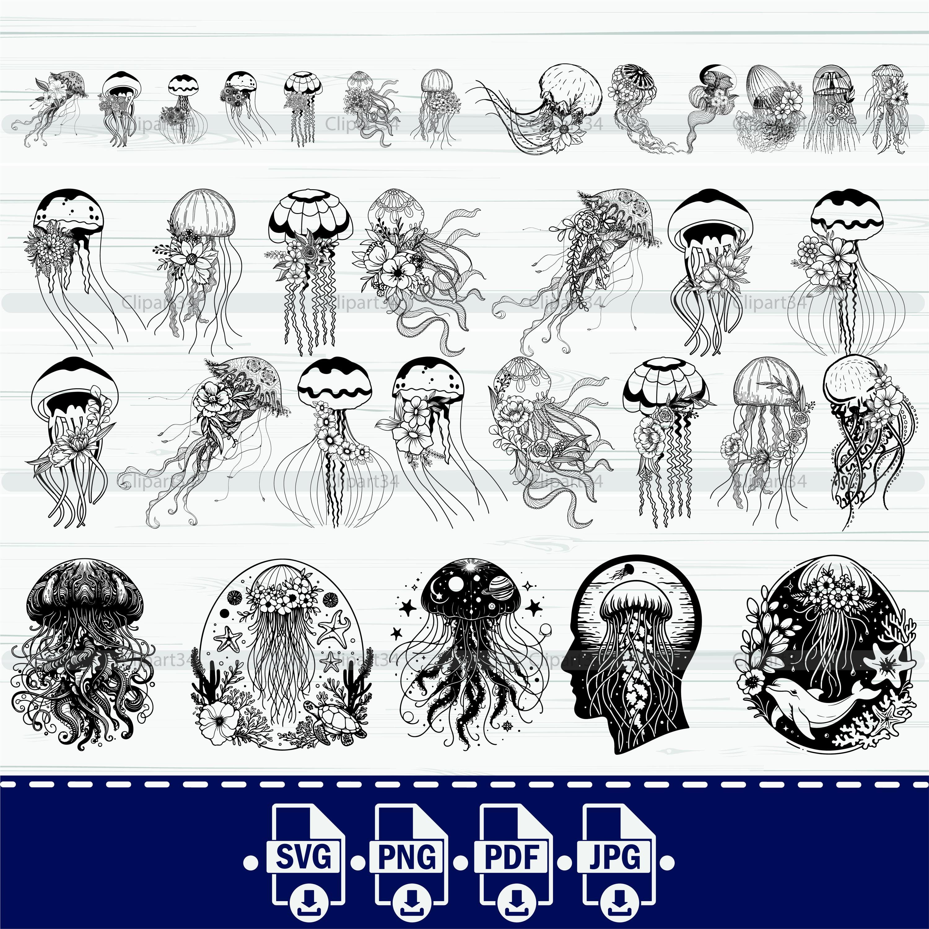 Floral Jellyfish SVG Bundle: Sea Animal Clipart (digital Download) - Etsy