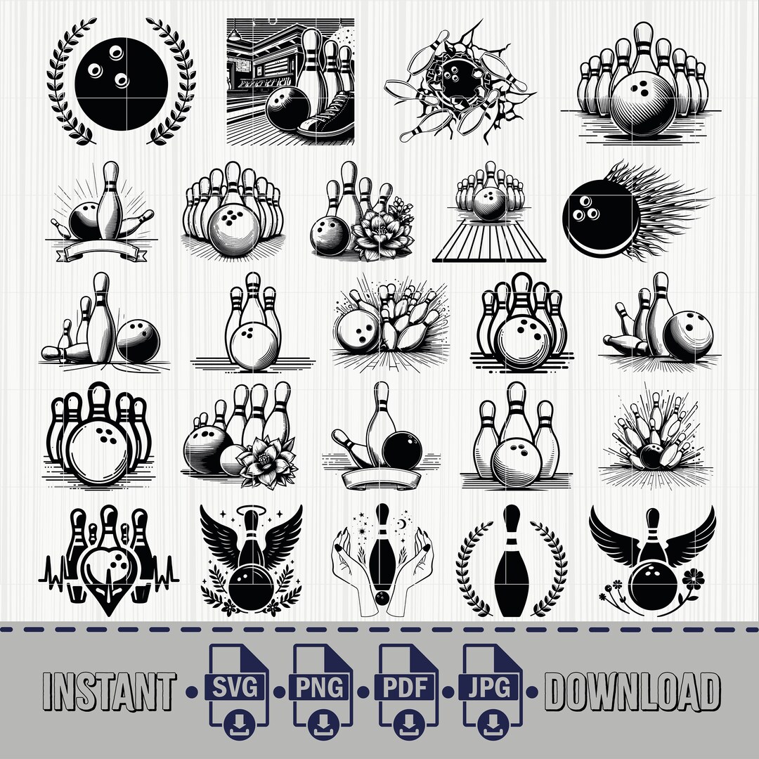 Bowling Svg Bundle, Cricut Cut File Bowling Png Bundle Free Commercial ...