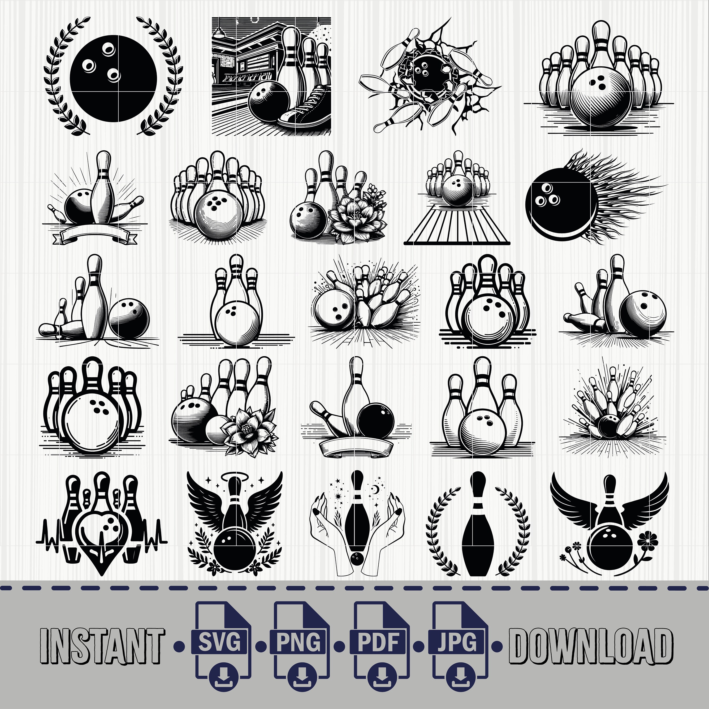 Bowling Svg Bundle, Cricut Cut File Bowling Png Bundle Free Commercial ...