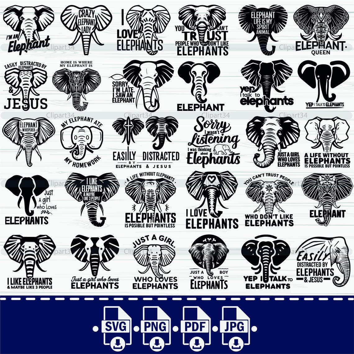 Elephant SVG File, Elephant Cut File for Cricut, Elephant Clipart ...