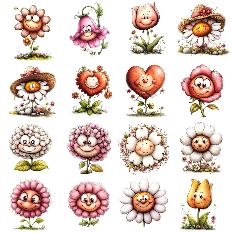 Spring Flower Clipart Bundle, Cartoon Floral PNG (commercial Use - Etsy