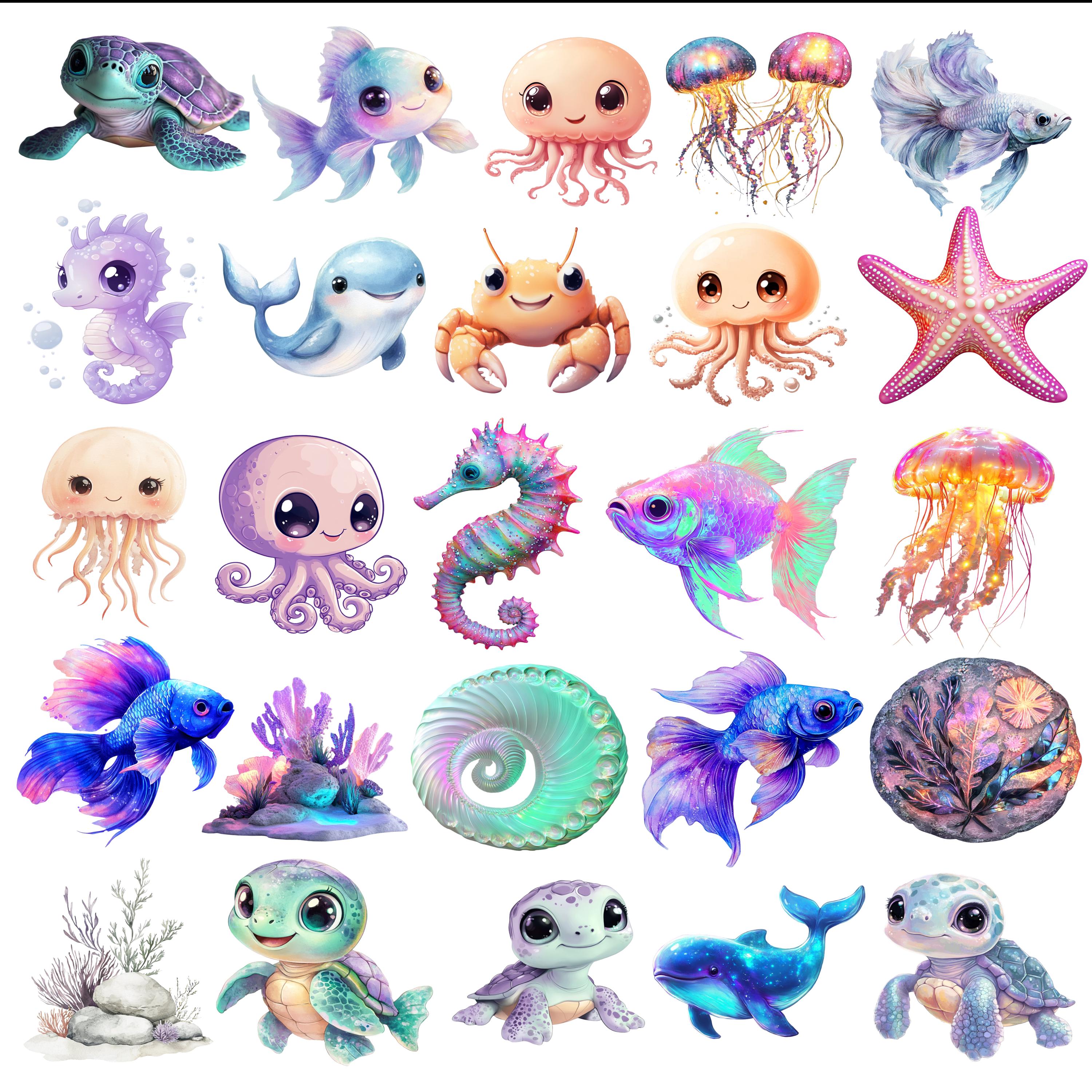Watercolor Sea Animals Clipart Bundle | Ocean Creatures PNG (110 Files ...