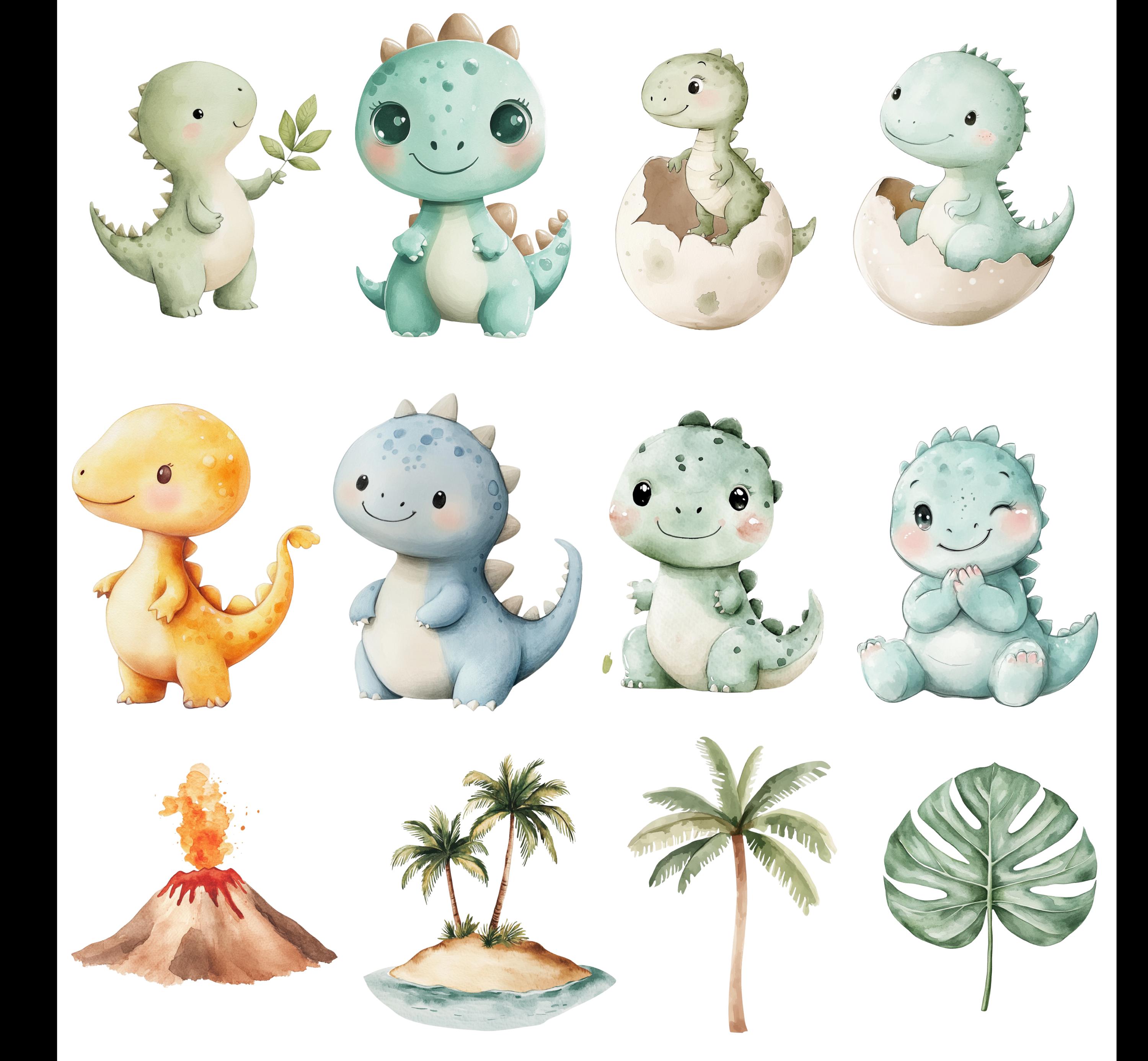 Watercolor Dinosaur Clipart Set, Baby Dino PNG Bundle (72 Files) - Etsy