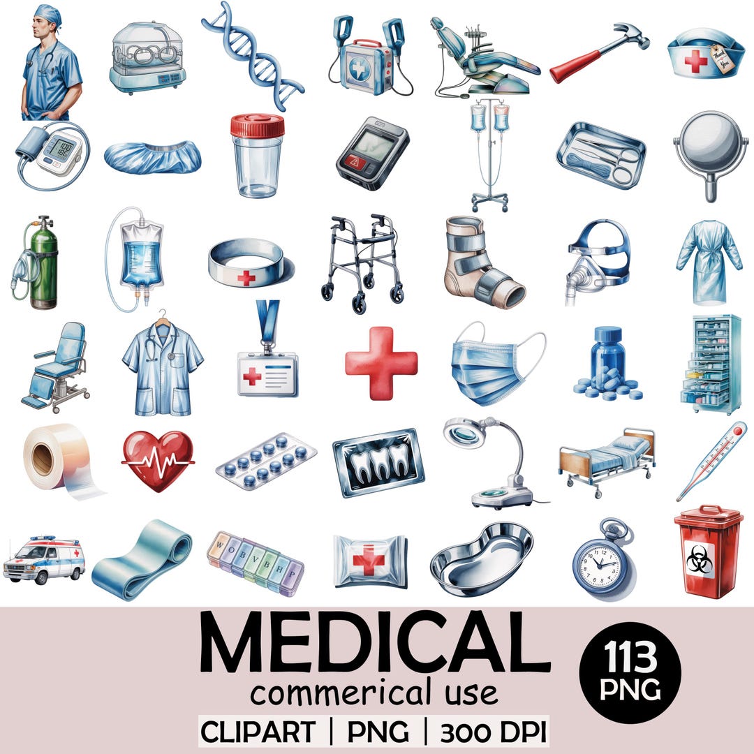 Medical Clipart Bundle: Hospital Tools, Doctor, Nurse (300 DPI PNG ...