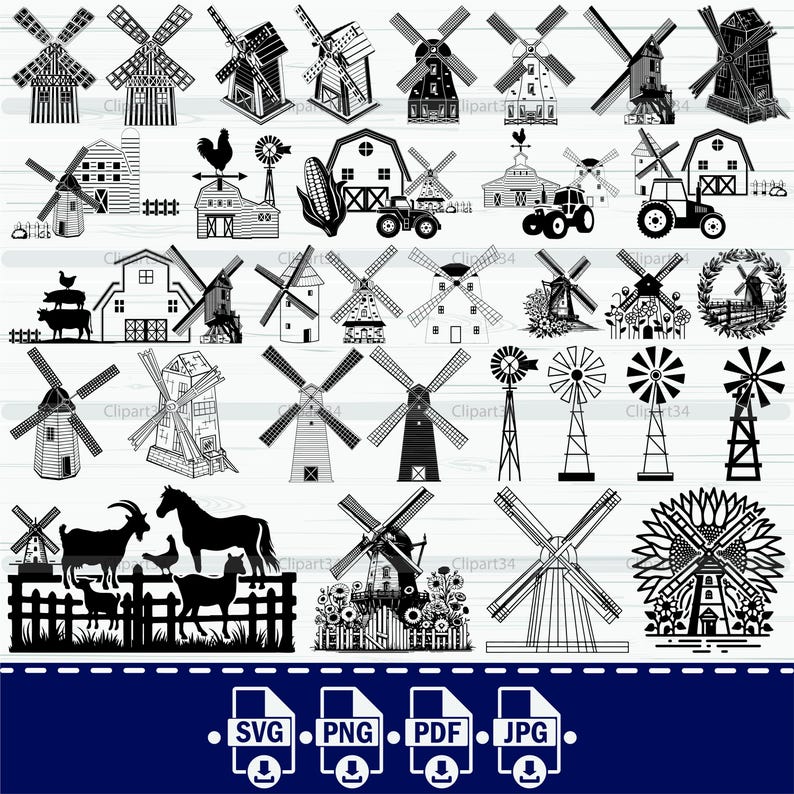 Windmill Svg, Wind Mill Svg, Farmhouse Svg, Farm Animal, Dutch Windmill ...