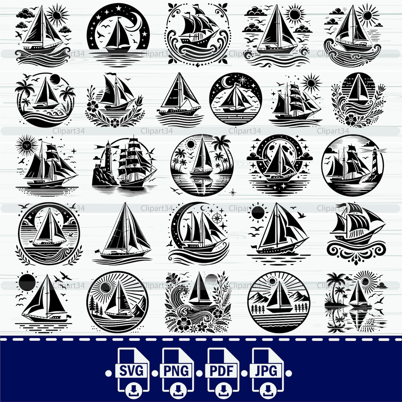 Sailboat SVG Bundle: Nautical Clipart, Cruise Ship, Speedboat (digital ...