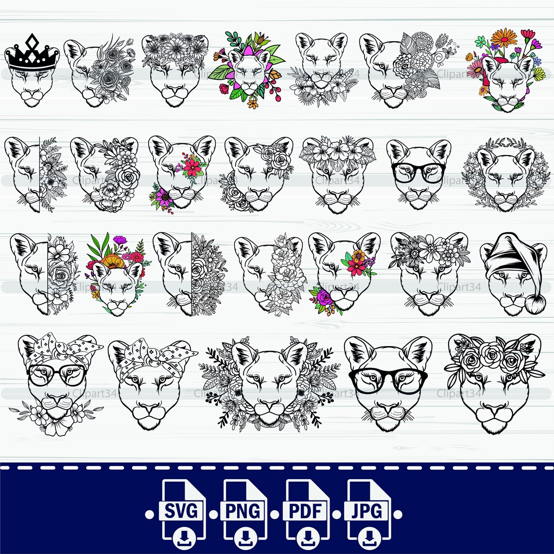 Lion SVG Bundle, Lion PNG Bundle, Lion Clipart, Lion SVG Cut Files for ...