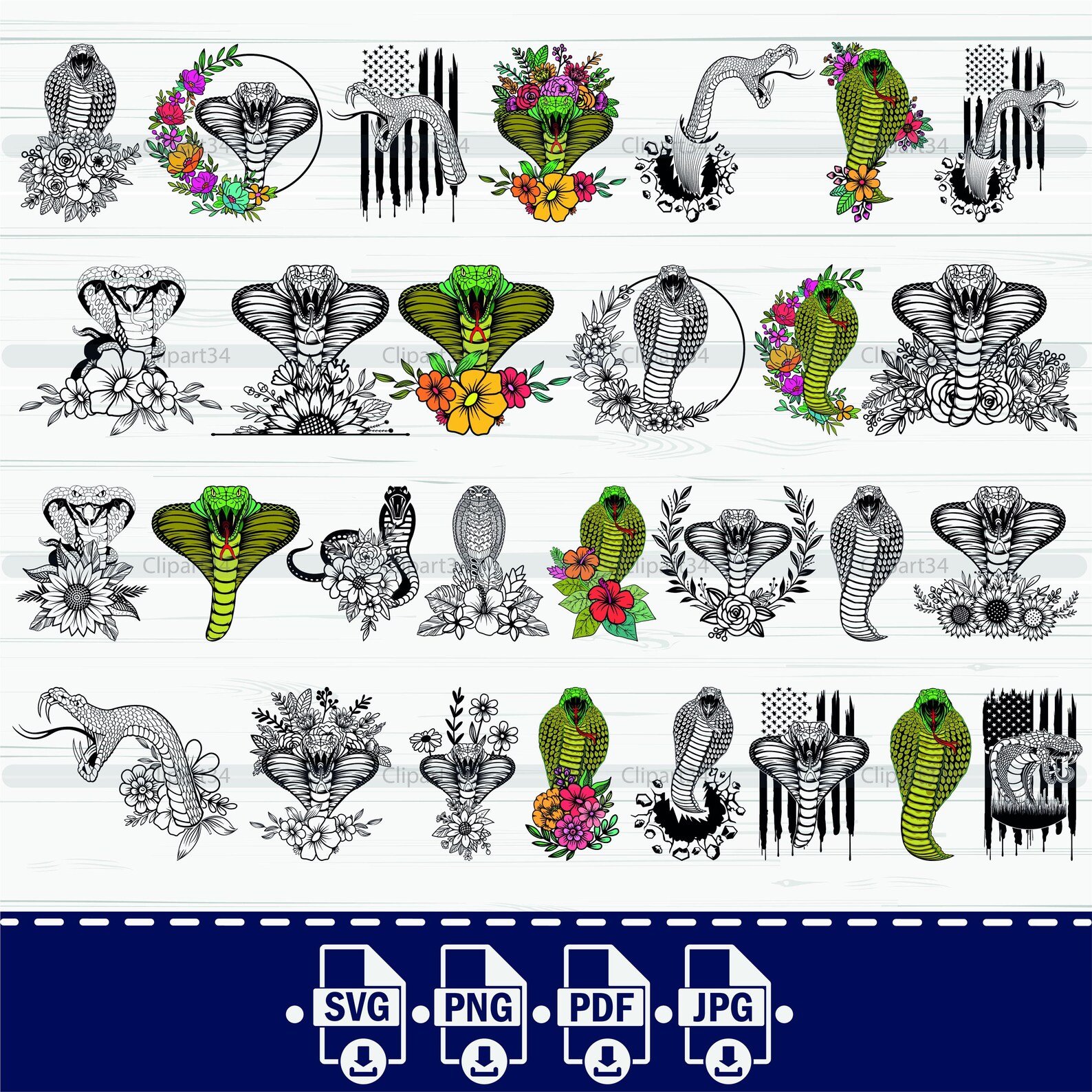 Cobra Svg File, Snake SVG Bundle, Floral Snake Svg, Cobra Svg, Cobra ...